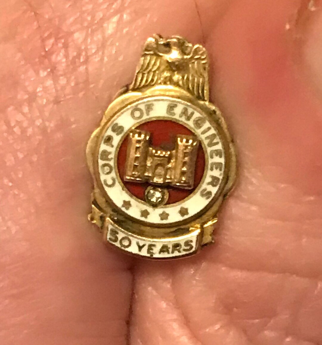 Vintage 10k Corps of Engineers “50 Years” Gold and Gemstone Pin - Etsy