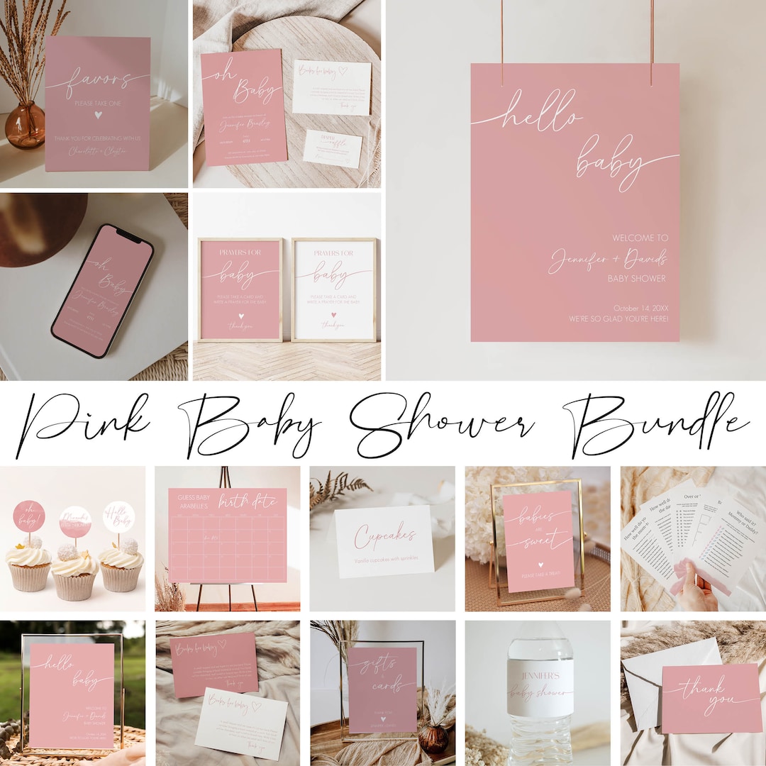 BUNDLE Pink Baby Shower Decor, Girl Baby Shower Decorations, Girl ...