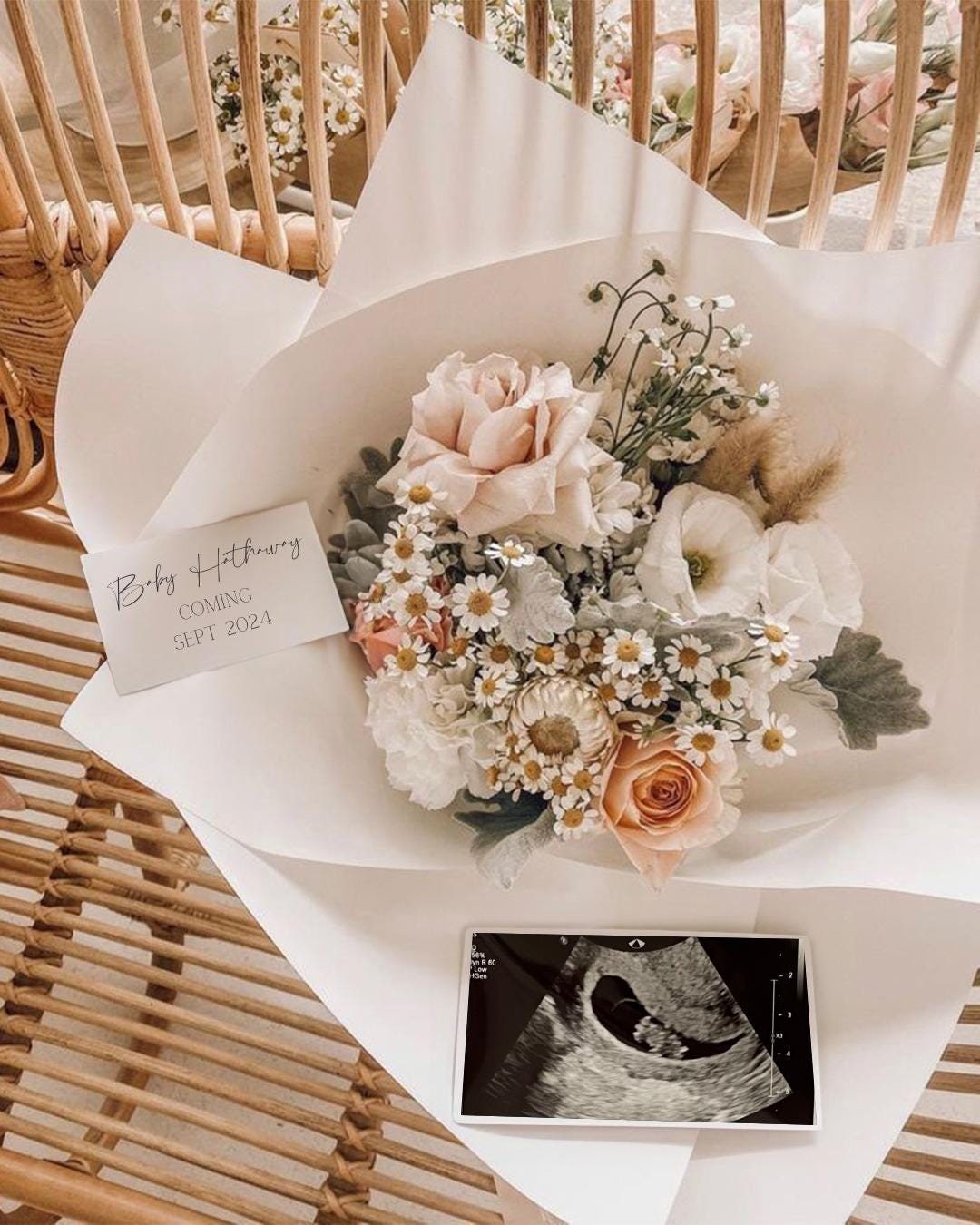 EDITABLE Bouquet of Flowers Pregnancy Announcement | Pregnancy ...
