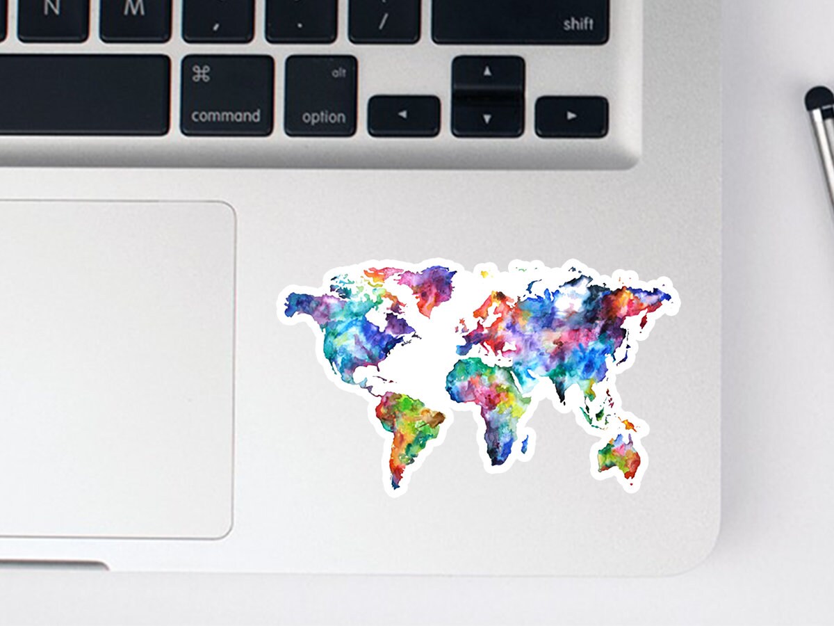 Laptop Decals Global Map Sticker Laptop Stickers Vinyl Sticker Water ...