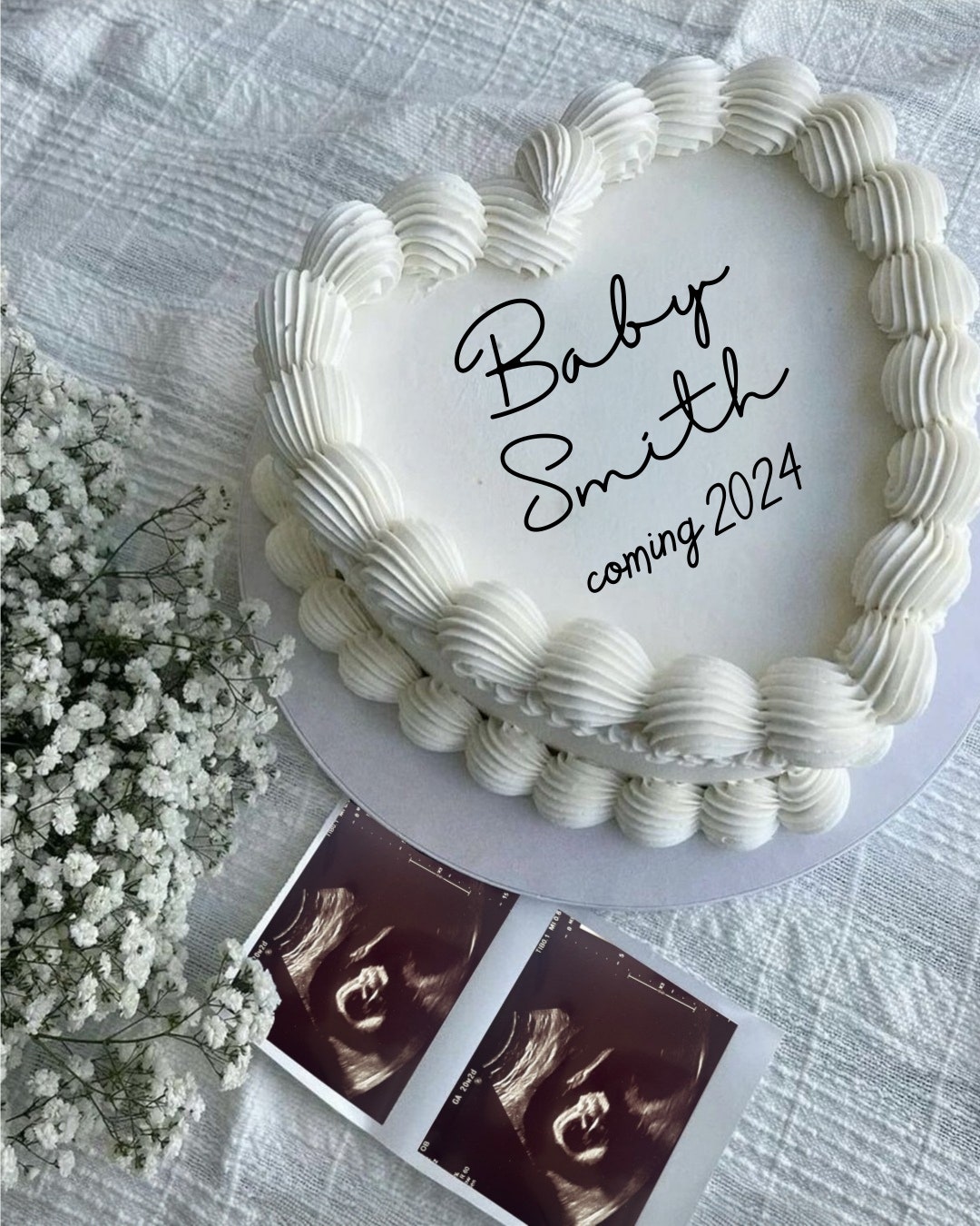 EDITABLE Vintage Heart Cake Pregnancy Announcement | Vintage Pregnancy ...