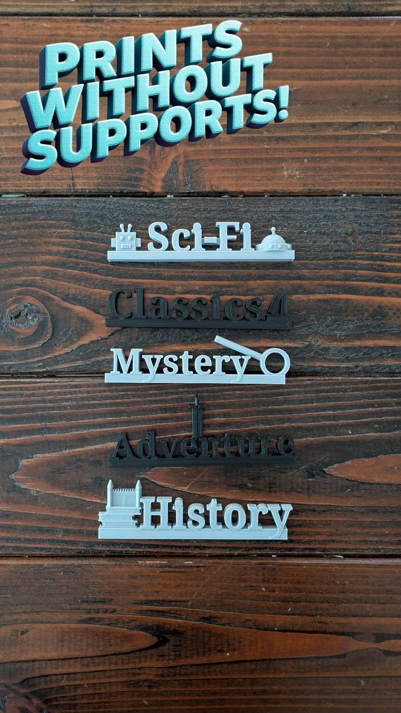 STL Library Shelf Signs – 3D Printable Files Book Genre Labels ...
