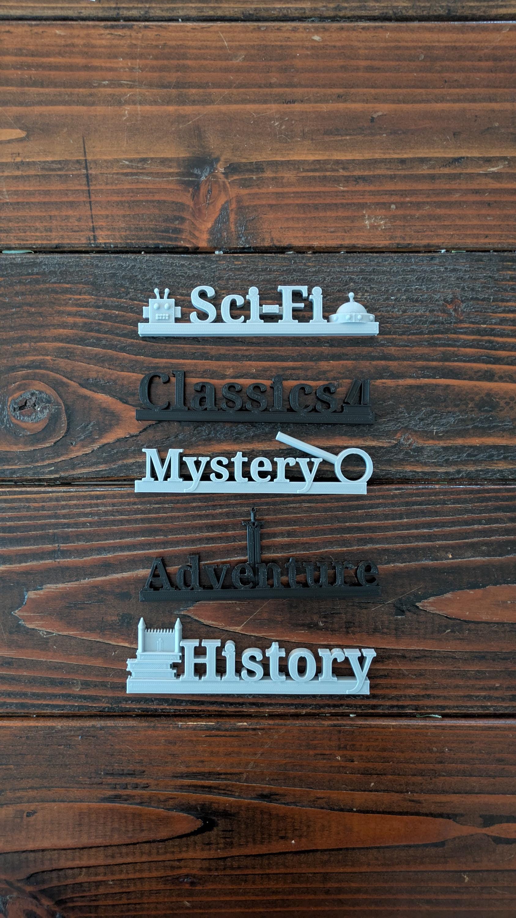 STL Library Shelf Signs – 3D Printable Files Book Genre Labels ...
