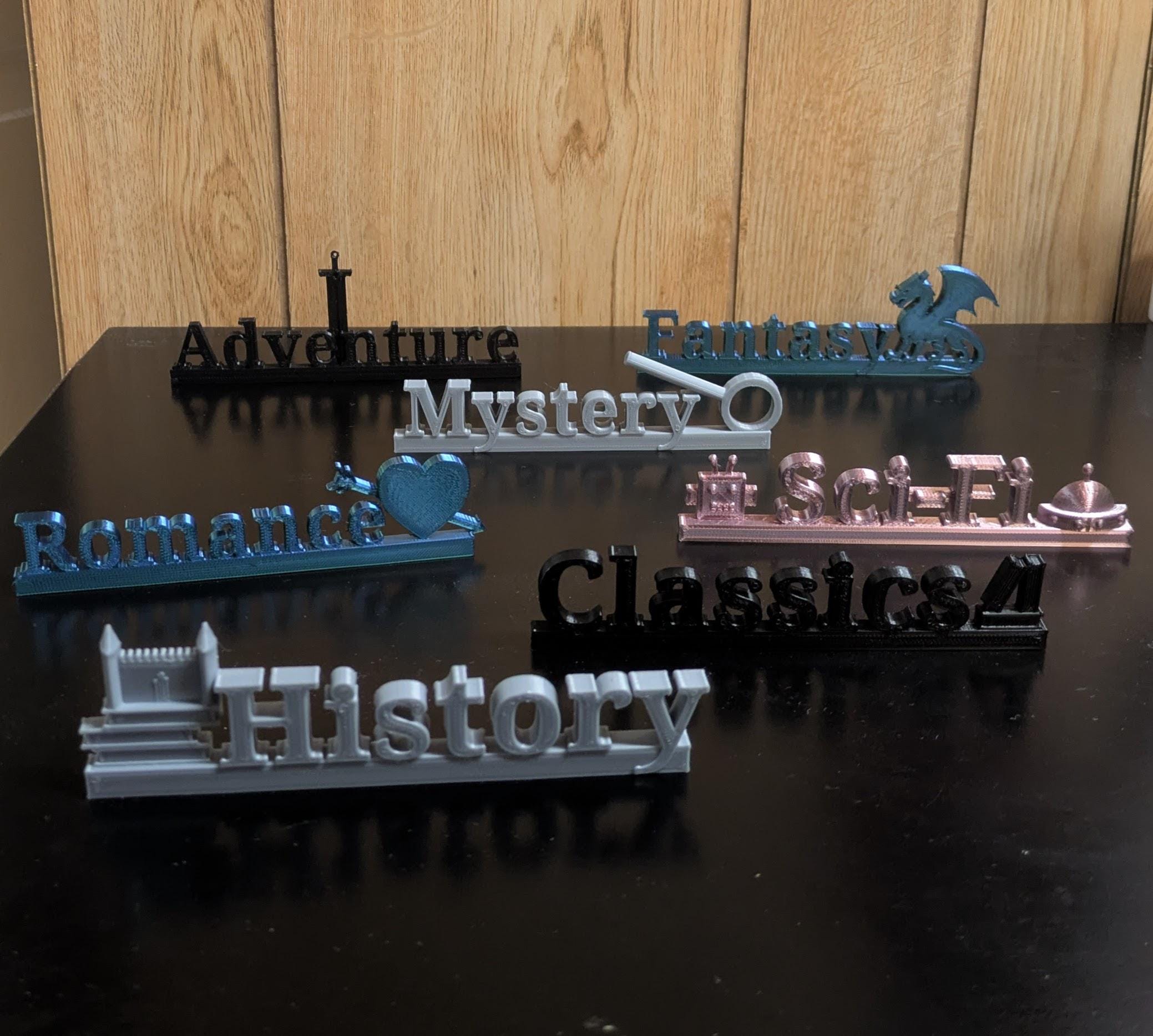 STL Library Shelf Signs – 3D Printable Files Book Genre Labels ...
