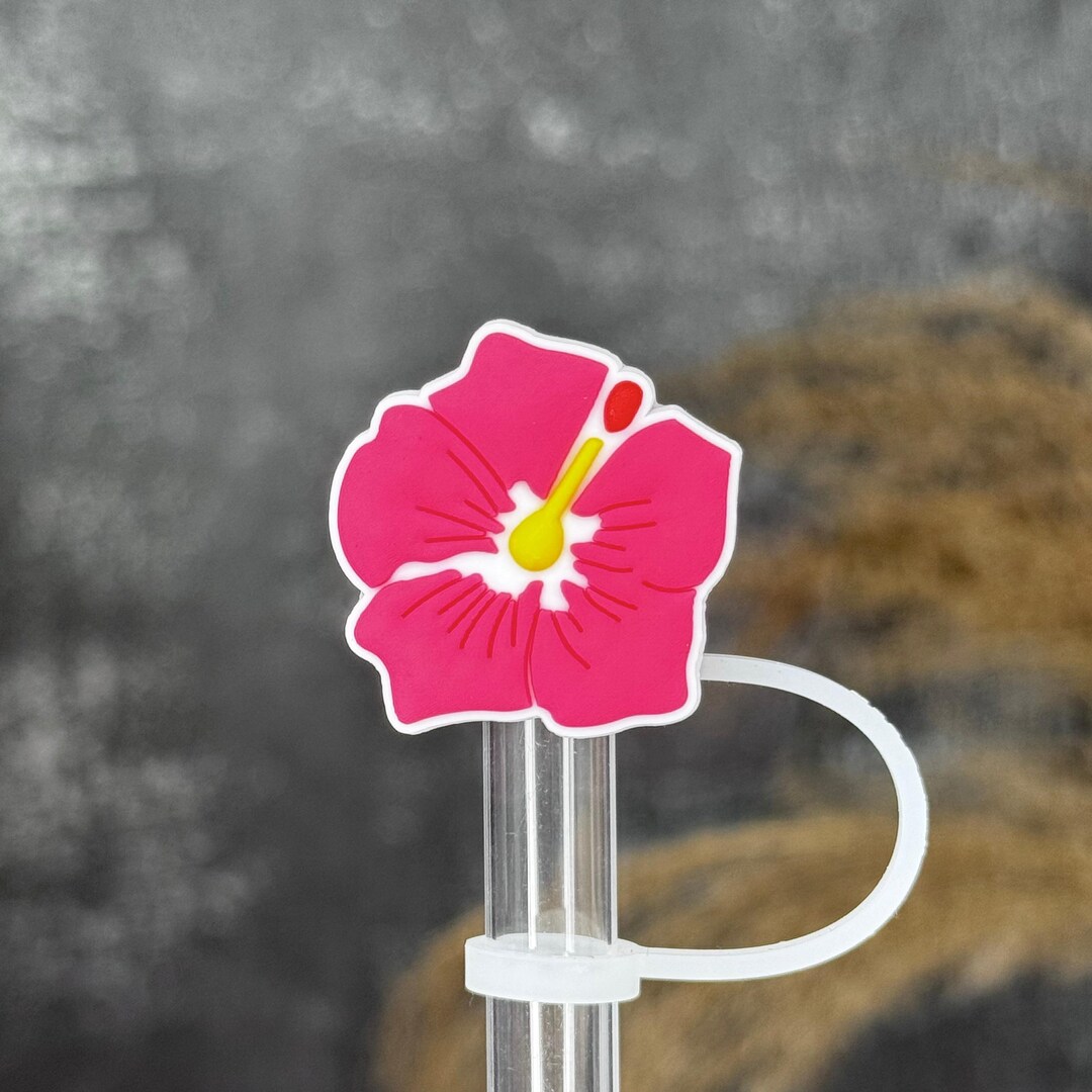 Hibiscus Straw Topper Pink - Etsy