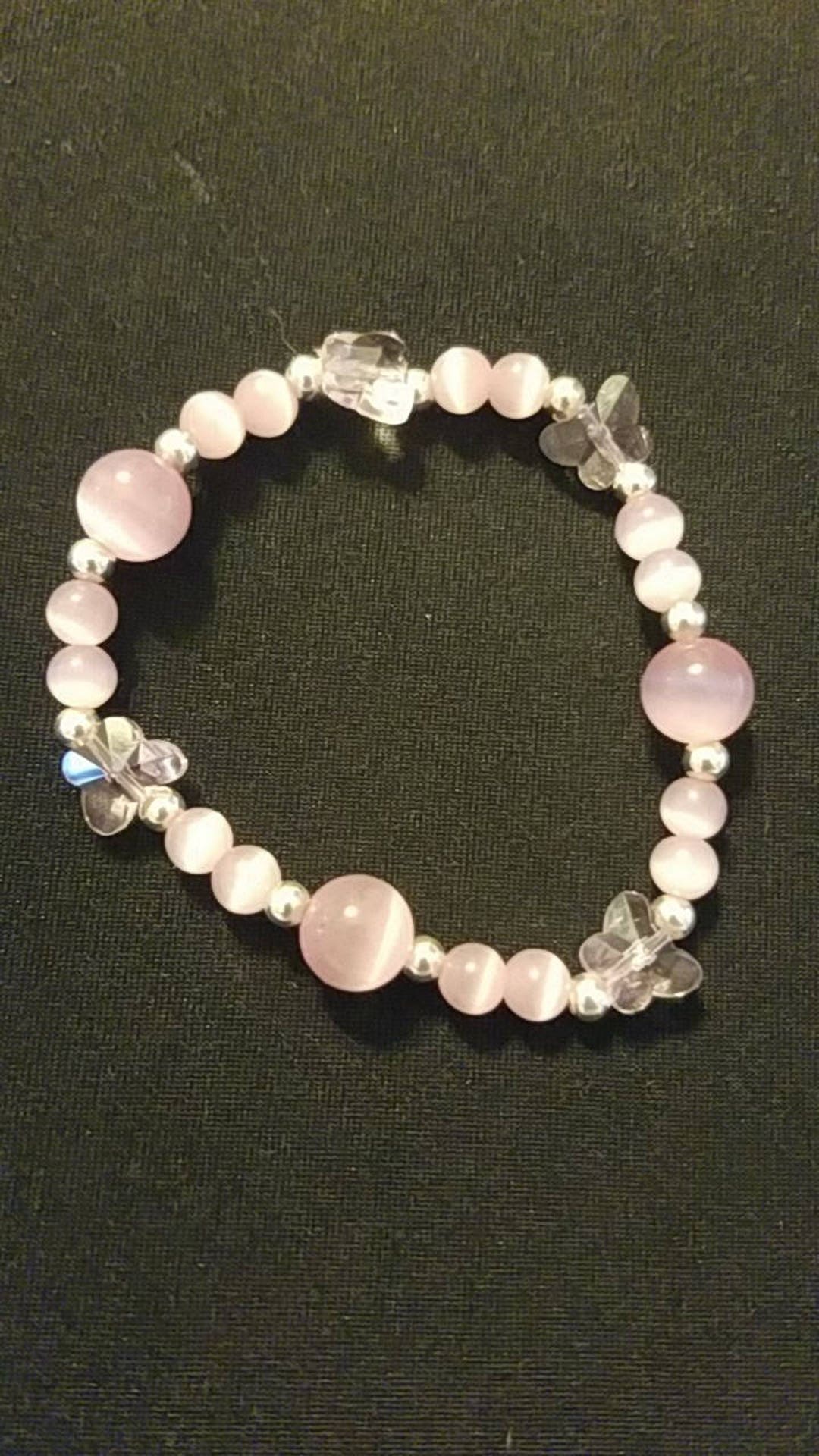 Handmade Pink Beaded Butterfly Stretch Bracelet - Etsy