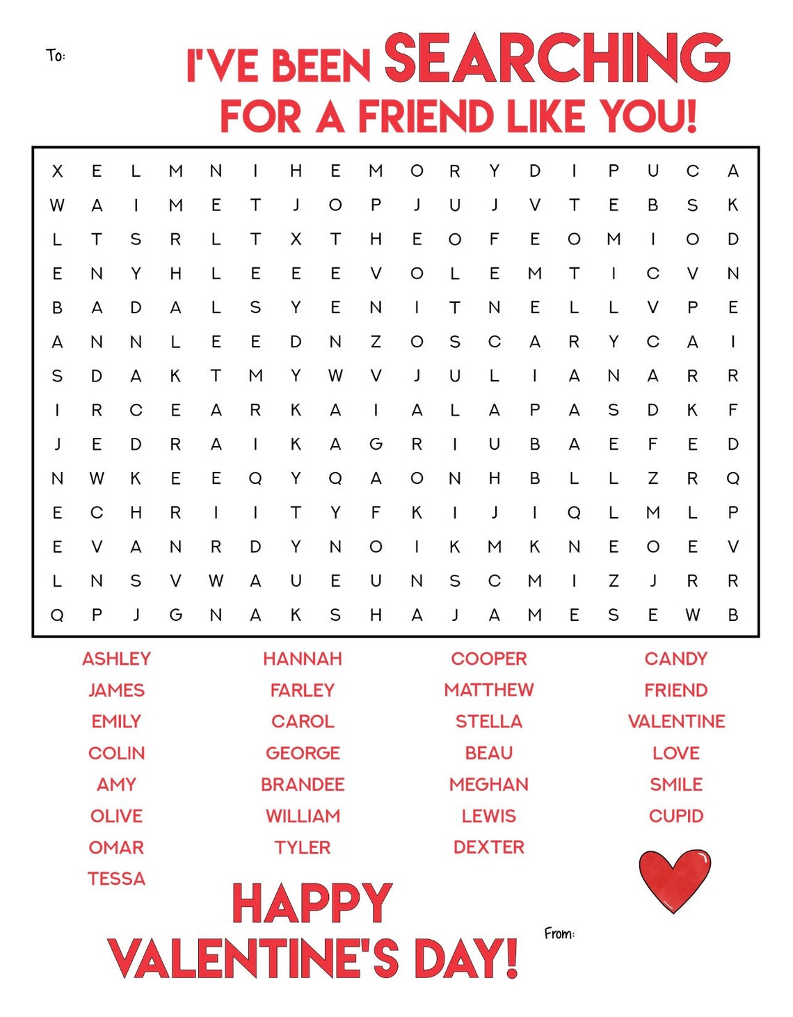 CUSTOM Searching for a Friend Like You: Valentine Word Search - Etsy