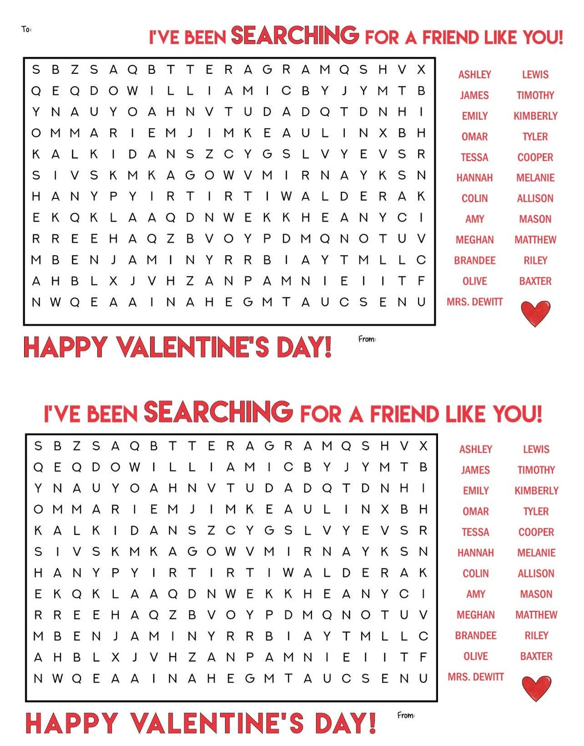 CUSTOM Searching for a Friend Like You: Valentine Word Search - Etsy
