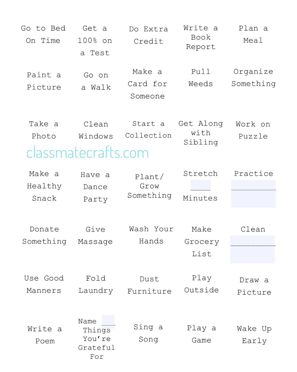 Editable Activity BINGO Cards | Daily Task Management | Chore Chart ...