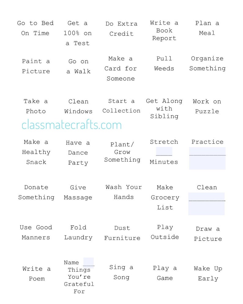 Editable Activity BINGO Cards | Daily Task Management | Chore Chart ...