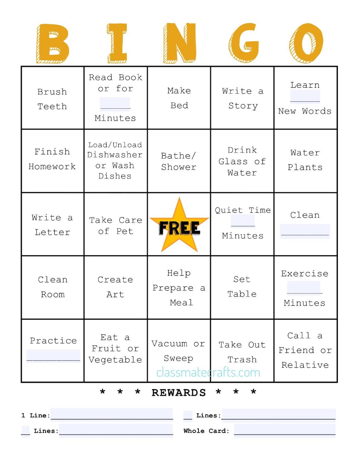 Editable Activity BINGO Cards | Daily Task Management | Chore Chart ...