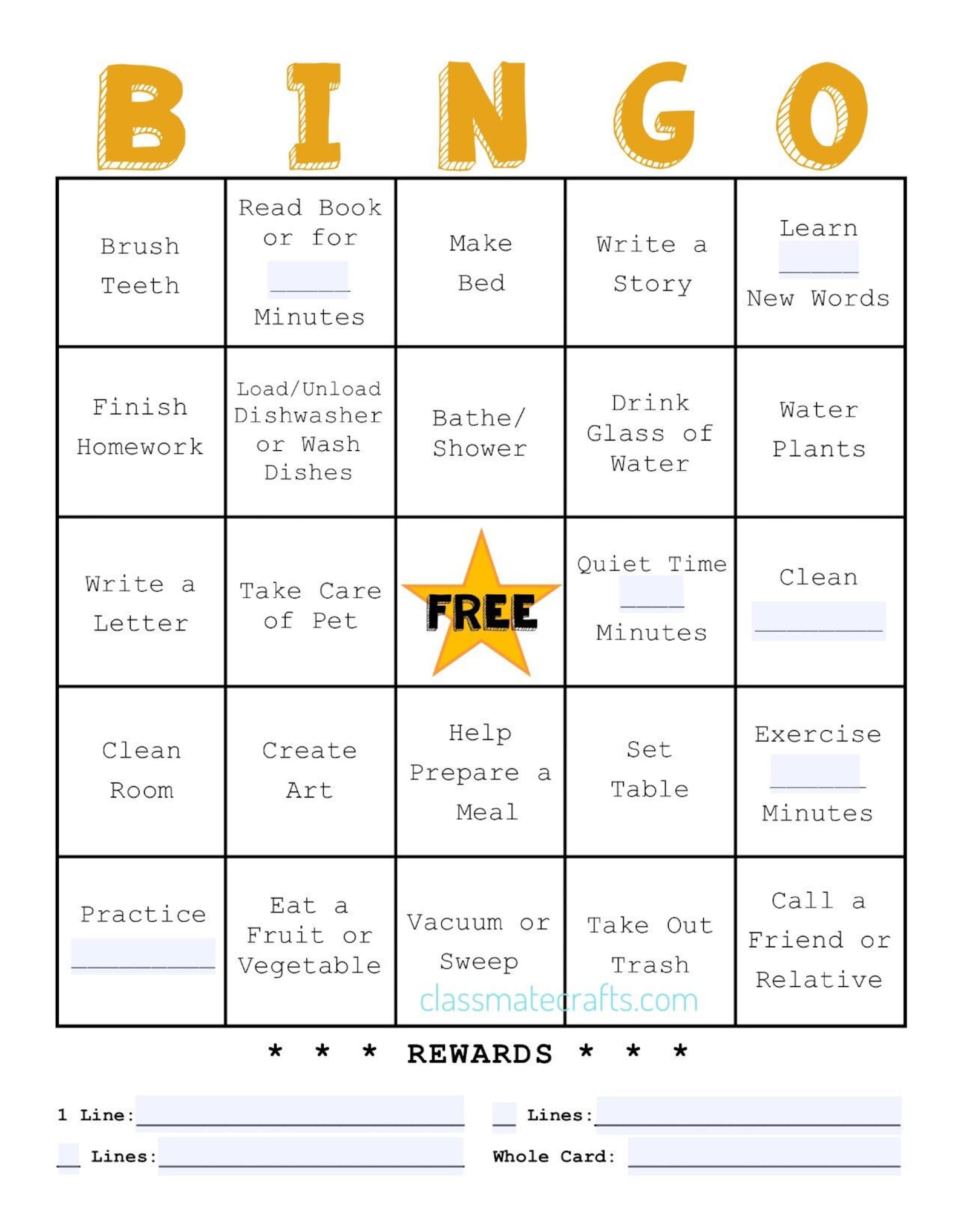 Editable Activity BINGO Cards | Daily Task Management | Chore Chart ...