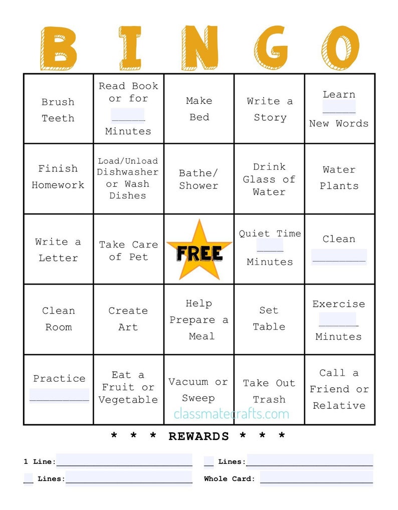 Editable Activity BINGO Cards | Daily Task Management | Chore Chart ...