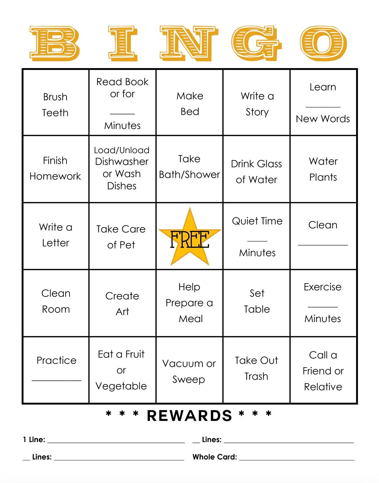 Activity BINGO Cards Daily Task Management Chore Chart | Etsy