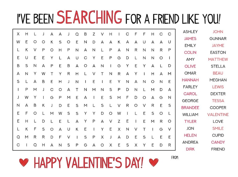CUSTOM Searching for a Friend Like You: Valentine Word Search - Etsy