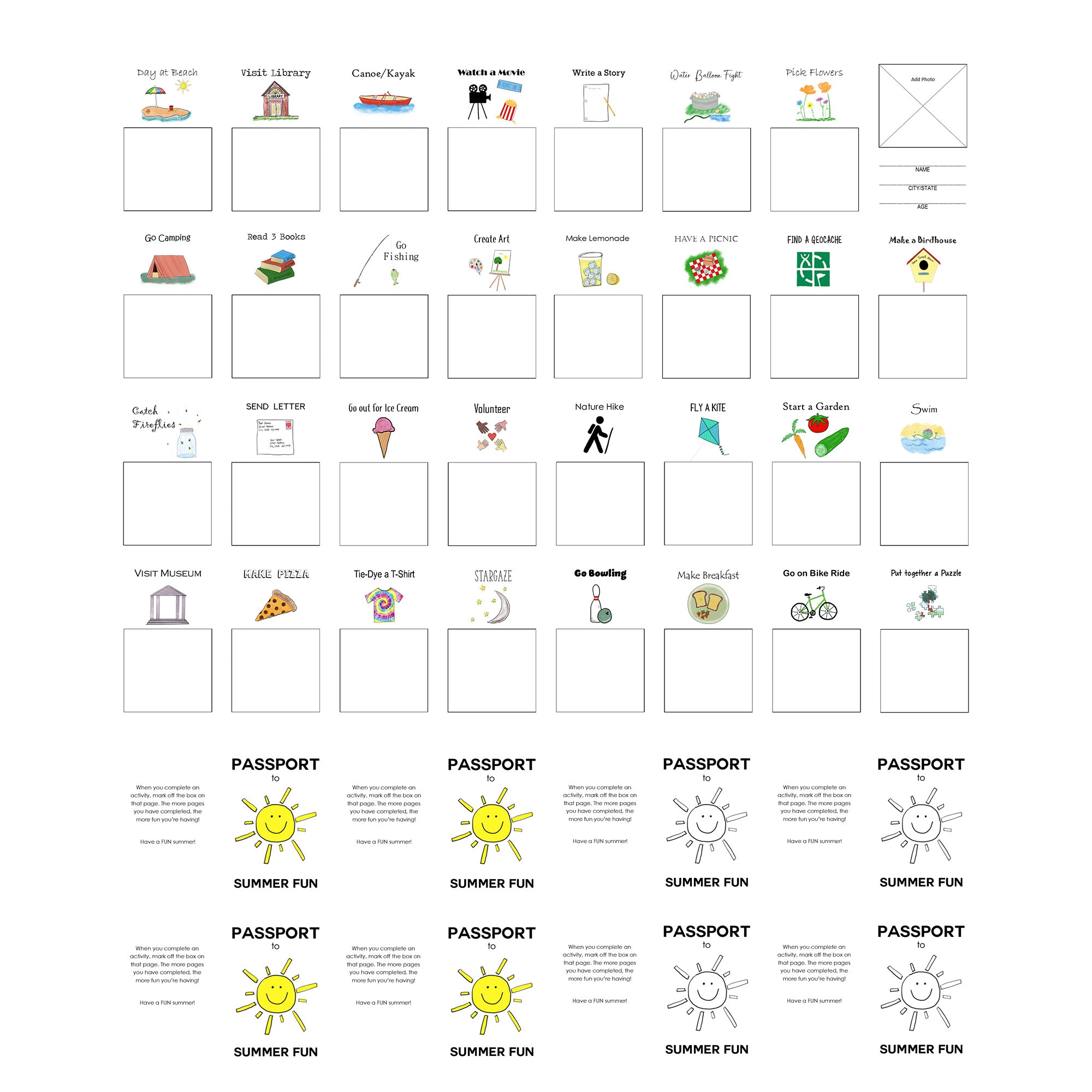 Passport to Summer Fun Summer Activity Booklet Family Fun Ideas for ...