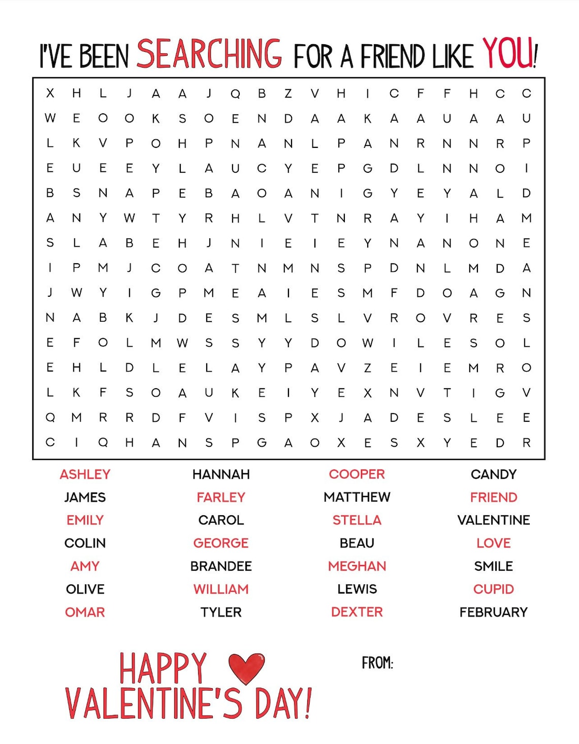 CUSTOM Searching for a Friend Like You: Valentine Word Search - Etsy