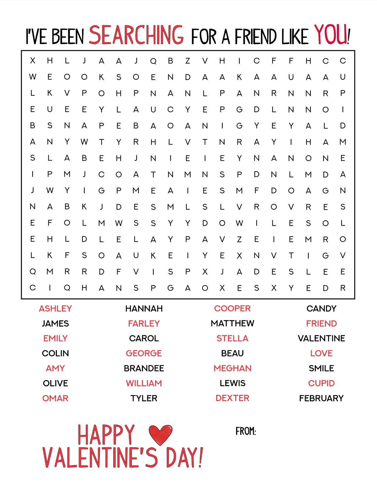 CUSTOM Searching for a Friend Like You: Valentine Word Search - Etsy