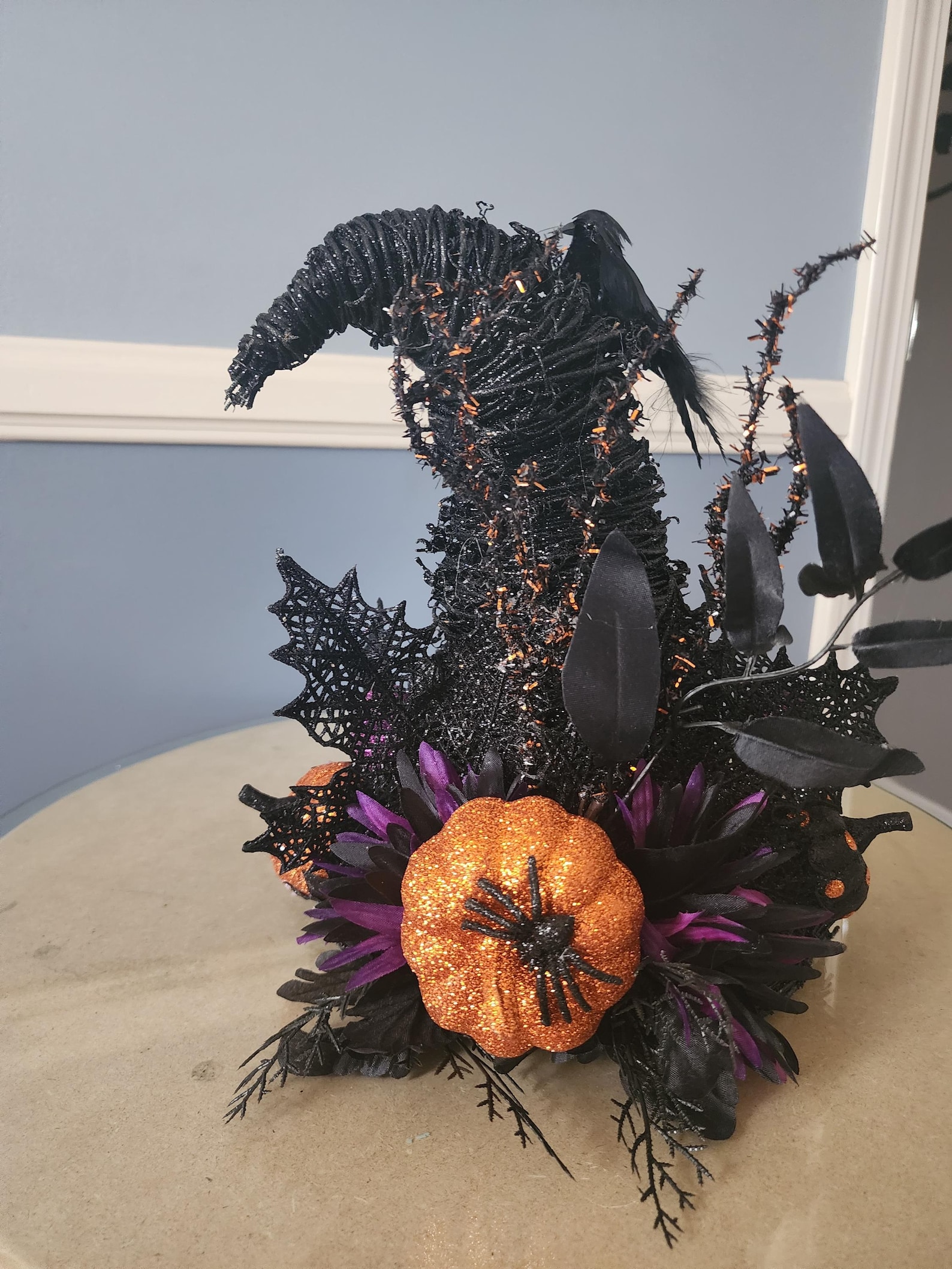 Glittery Halloween Pumpkin and Witch Hat Centerpiece - Ships Free - Etsy