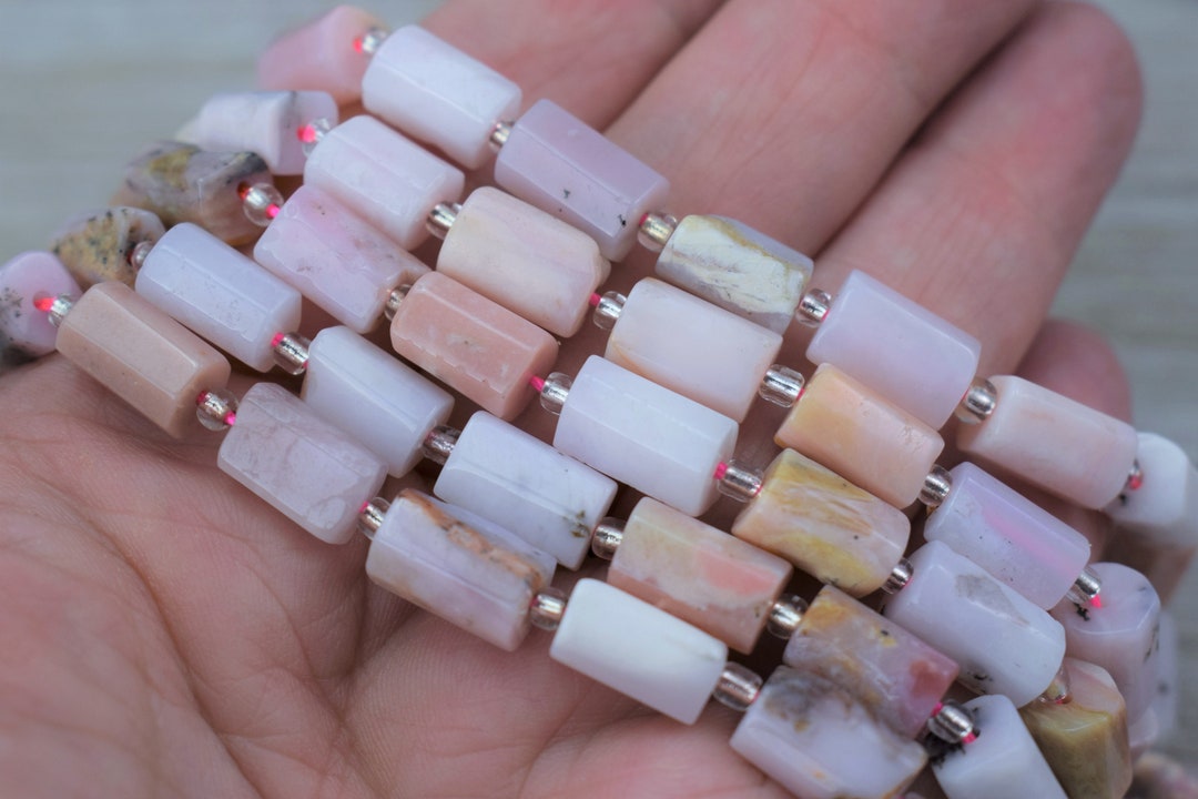 Pink Opal Faceted Column Beads - Natural Semi-precious Stone Beads - Etsy