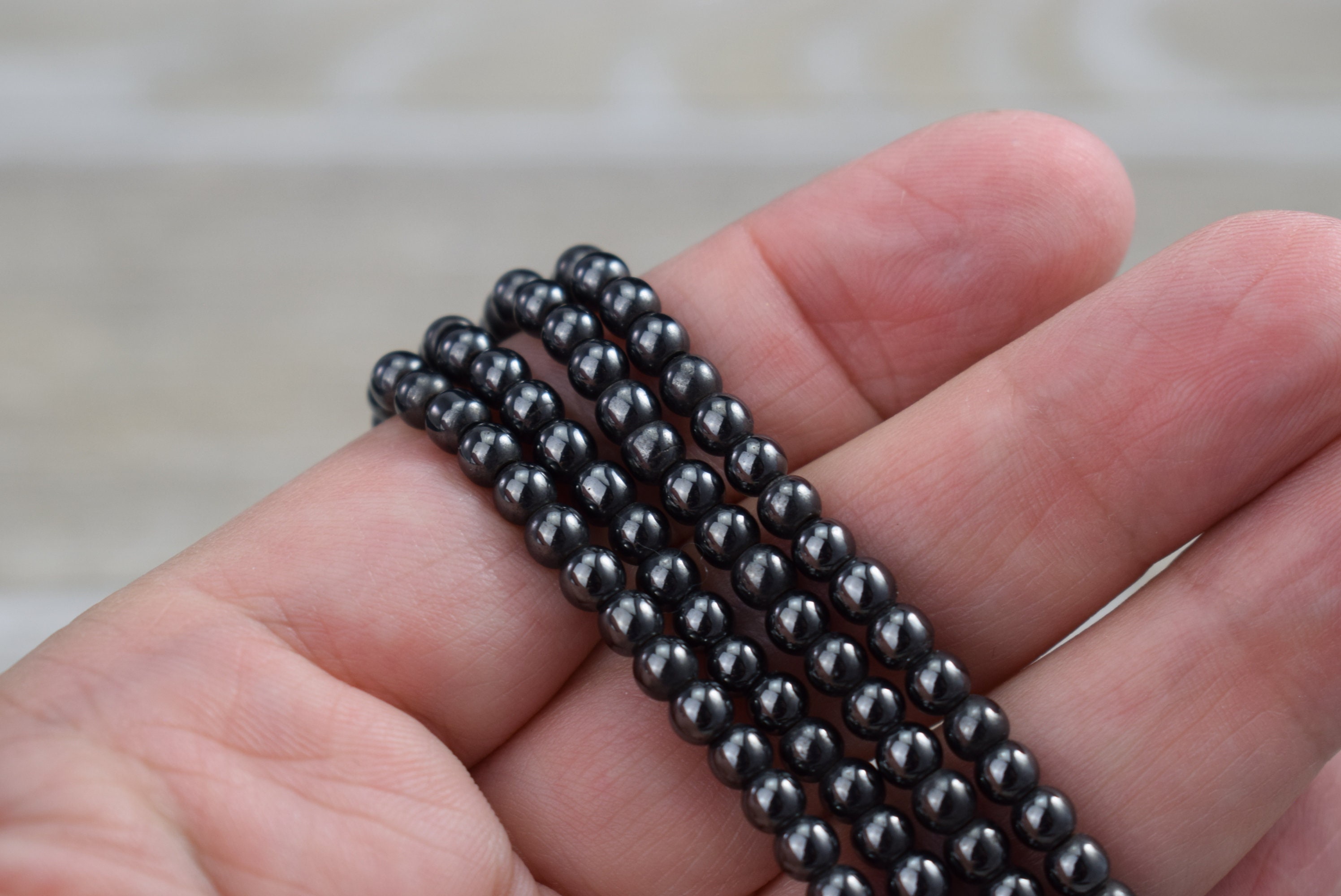 Natural Hematite - Smooth Round Beads - Steel Grey Grey Semi Precious ...