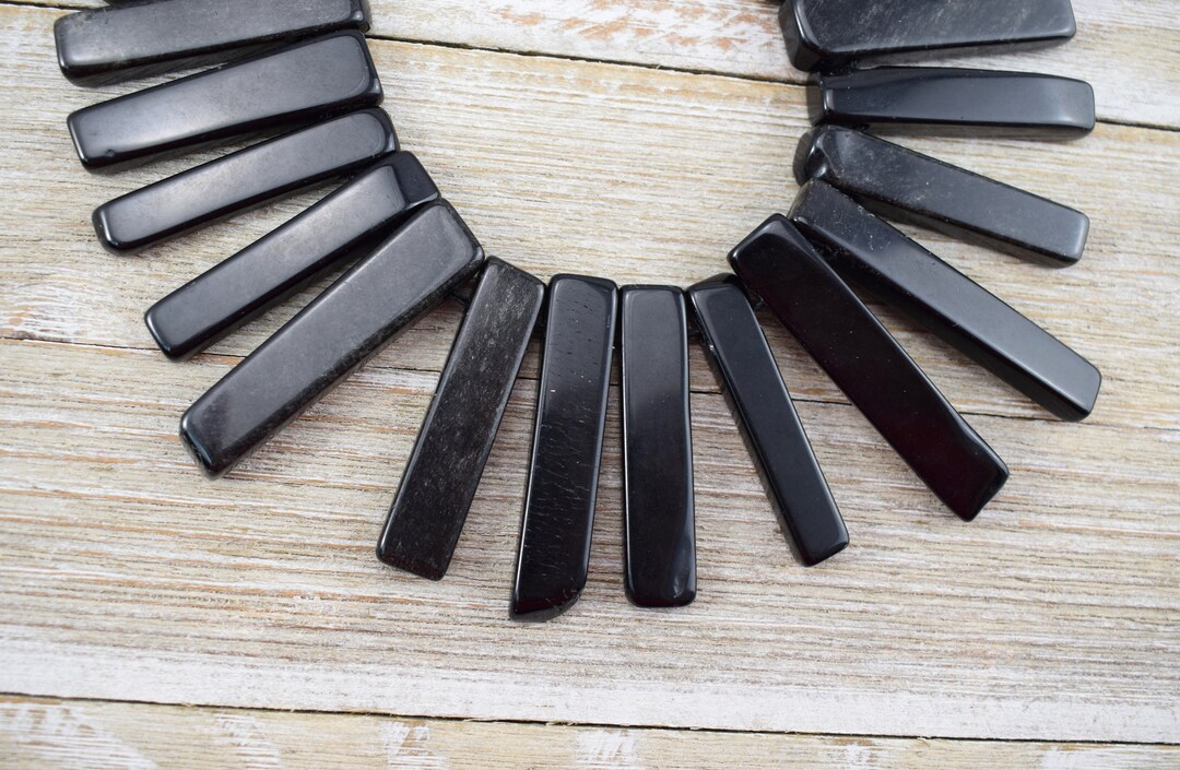 Black Obsidian Large Stick Beads - Natural Gemstone Beads - Graduated ...
