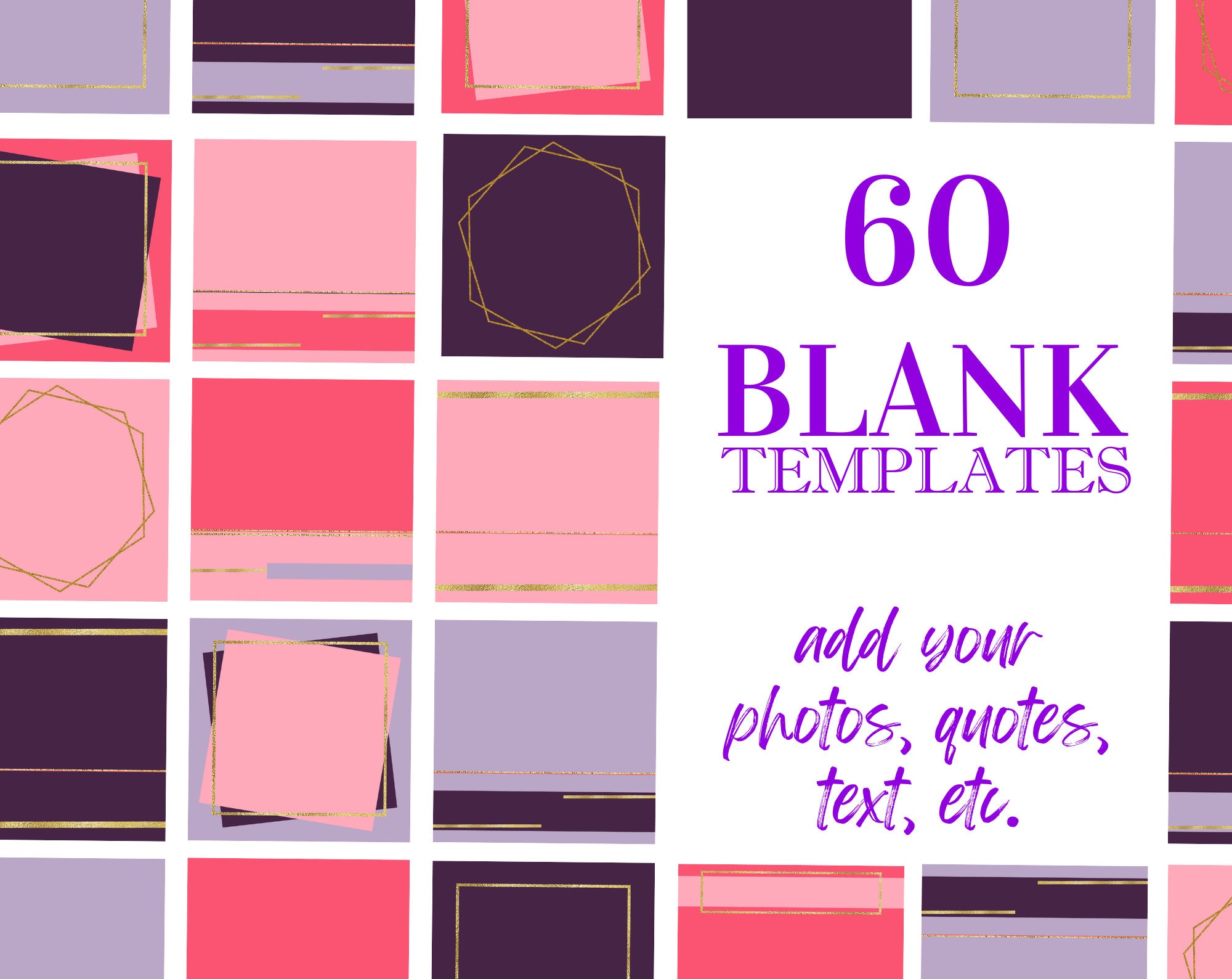 60 Blank Social Media Templates for Instagram or Facebook Posts - Pink ...