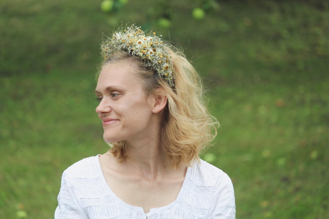 Natural Dried Flower Crown, Bridal Hairband, Bohemian Dried Flower ...
