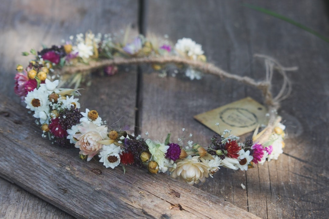 Dried Flower Crown, Hair Wreath, Bohemian Dried Flower Crown, Natural ...