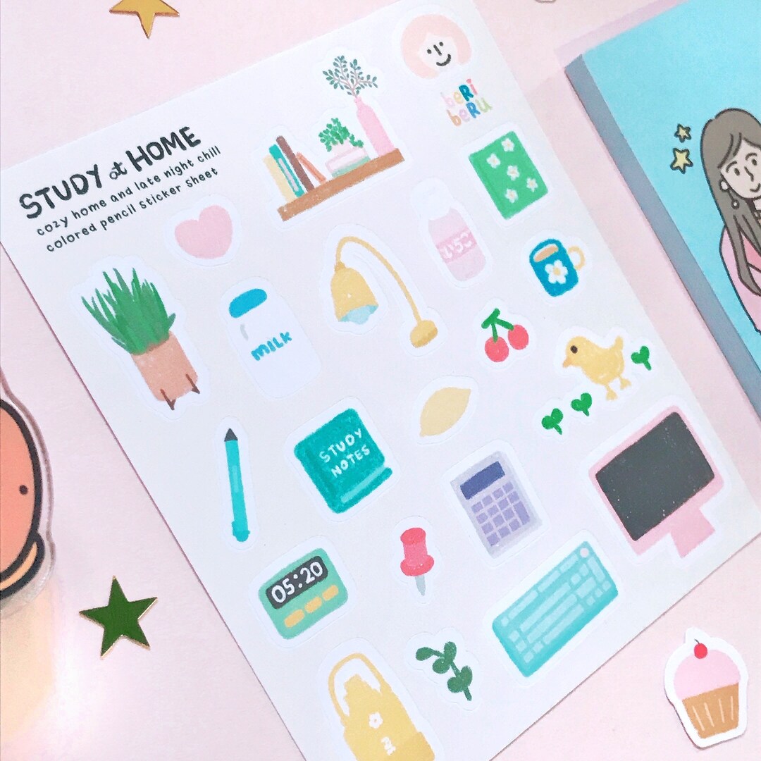 Cozy Sticker Sheet Study at Home Journaling Sticker Set Cute - Etsy
