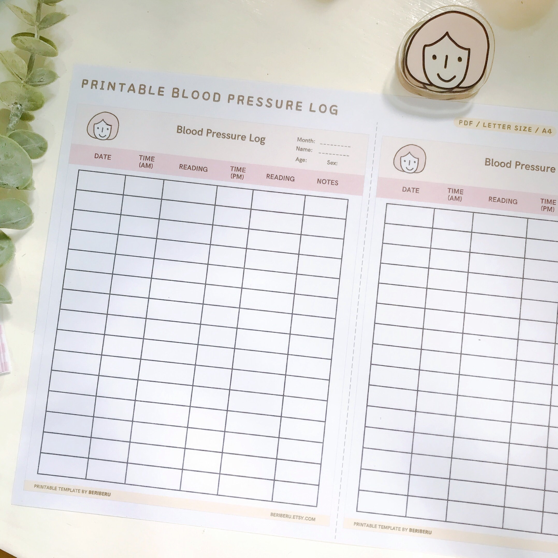 Printable Blood Pressure Template, Medical Log Sheet, Downloadable ...