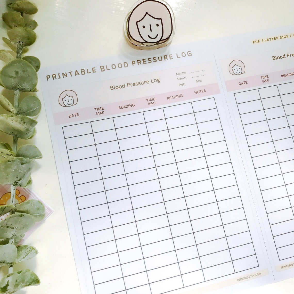 Printable Blood Pressure Template, Medical Log Sheet, Downloadable ...