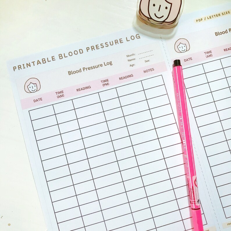 Printable Blood Pressure Template, Medical Log Sheet, Downloadable ...