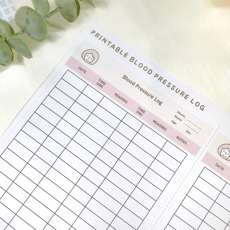 Printable Blood Pressure Template, Medical Log Sheet, Downloadable ...