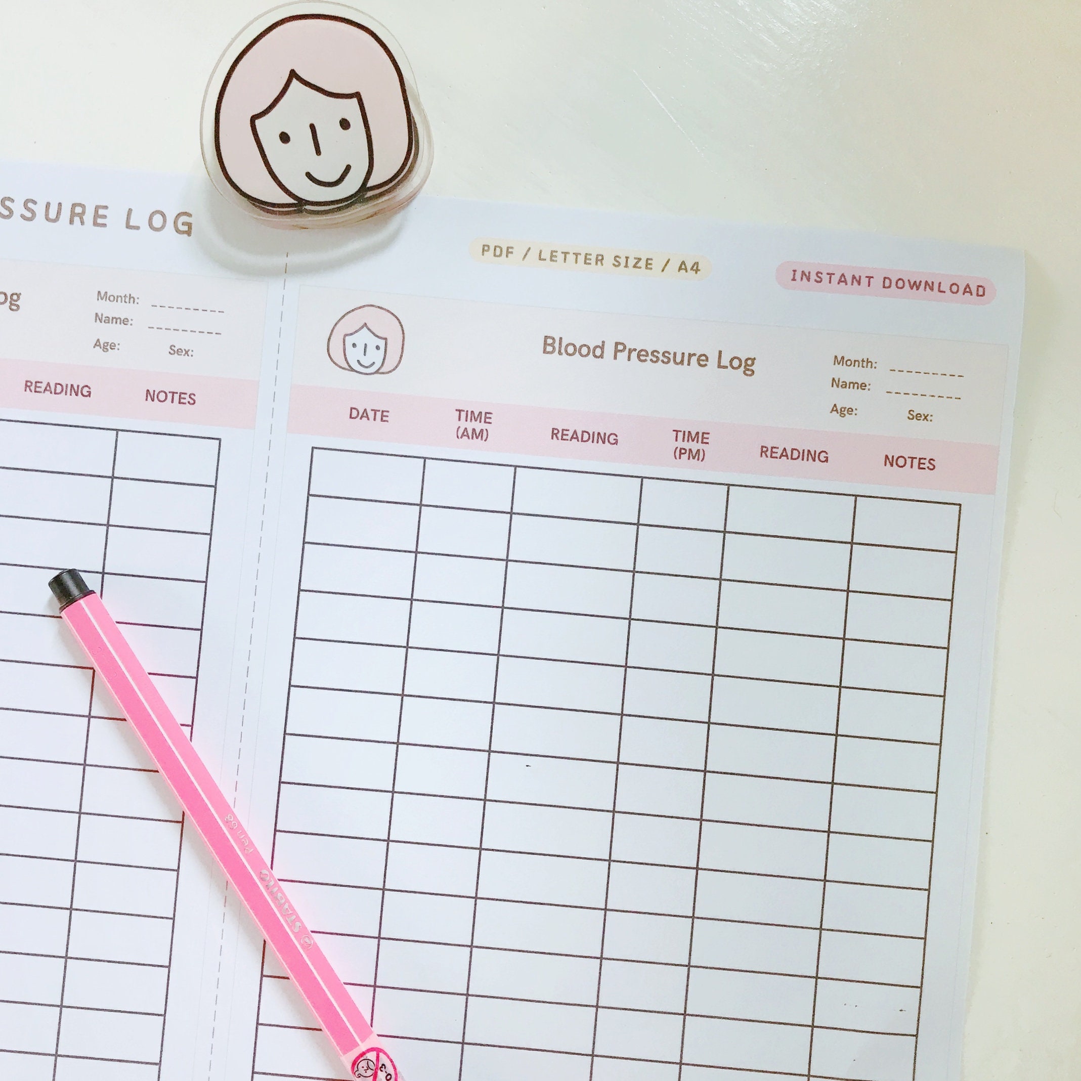 Printable Blood Pressure Template, Medical Log Sheet, Downloadable ...