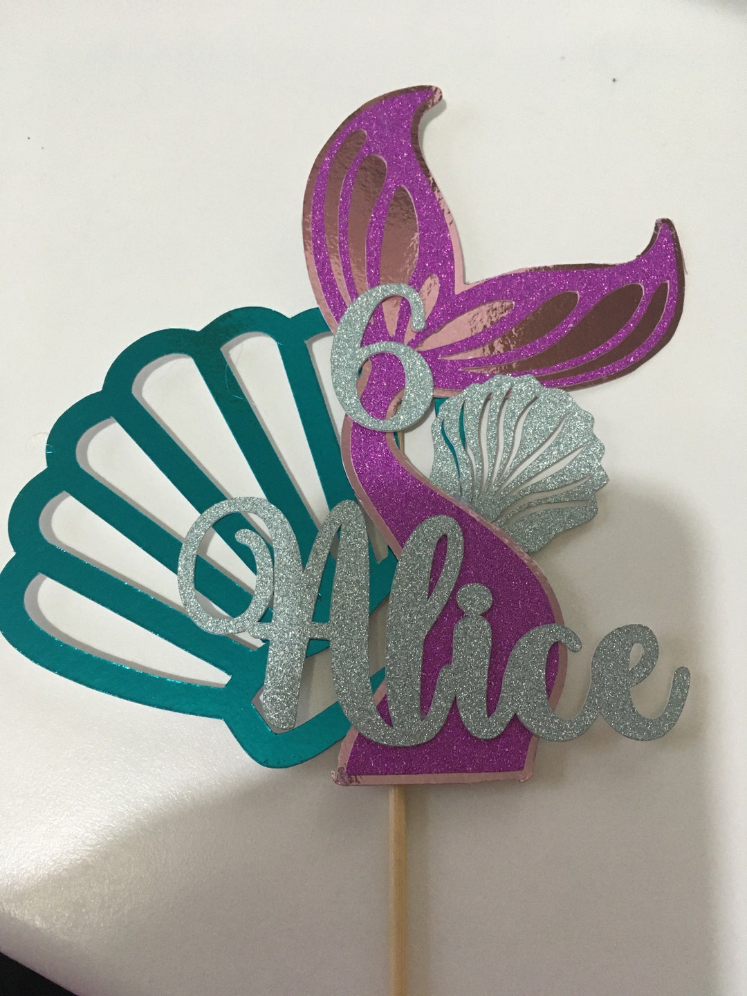 Personalised Mermaid Cake Topper Mermaid Tail Sea Shell Cake Topper Any ...