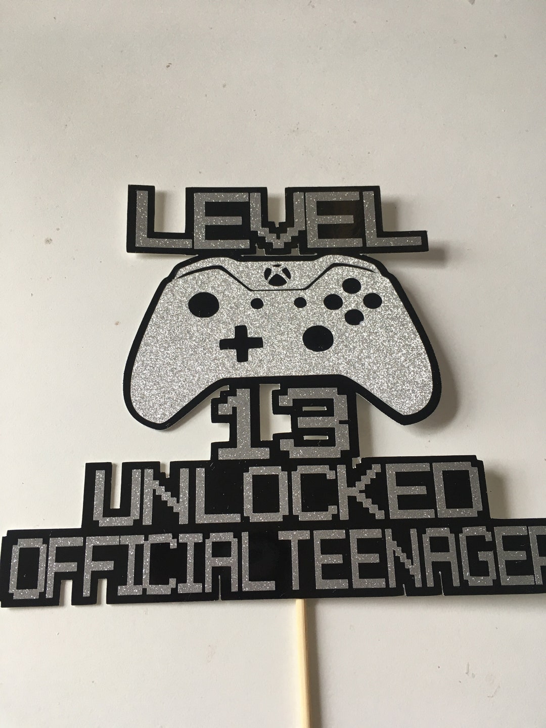 Black Silver Xbox Cake Topper Official Teenager. Age 13 Gamer Cake ...
