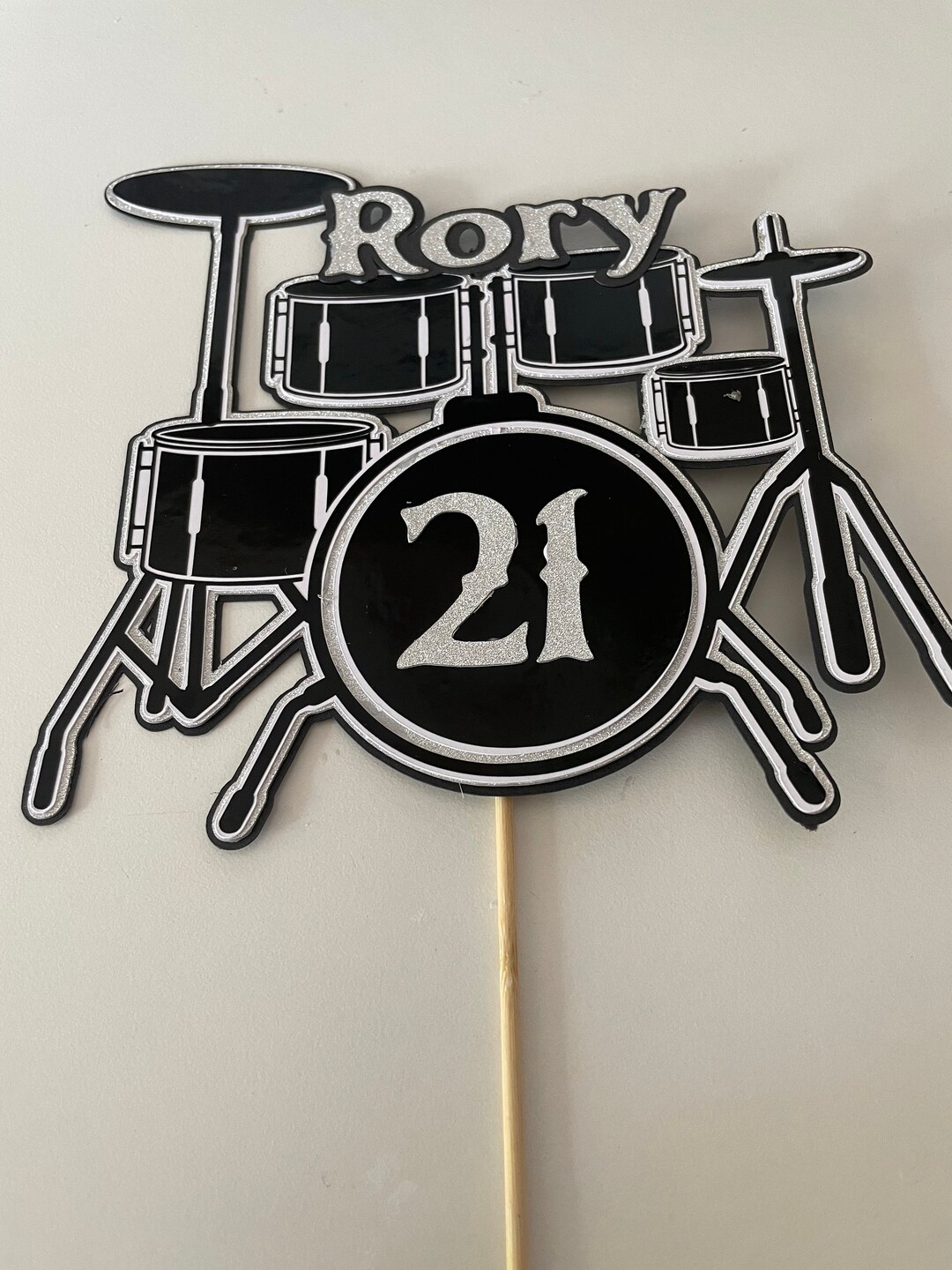 Personalised Black and Silver Drum Kit Cake Topper Drummer Cake Decoration Musical Cake Topper ...