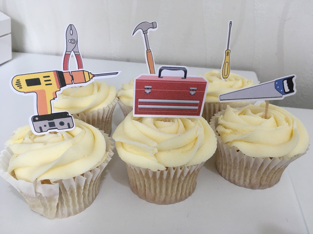 12 Diy Tool Cupcake Toppers. Spanner Toolbox Saw Drill Cake Decorations ...