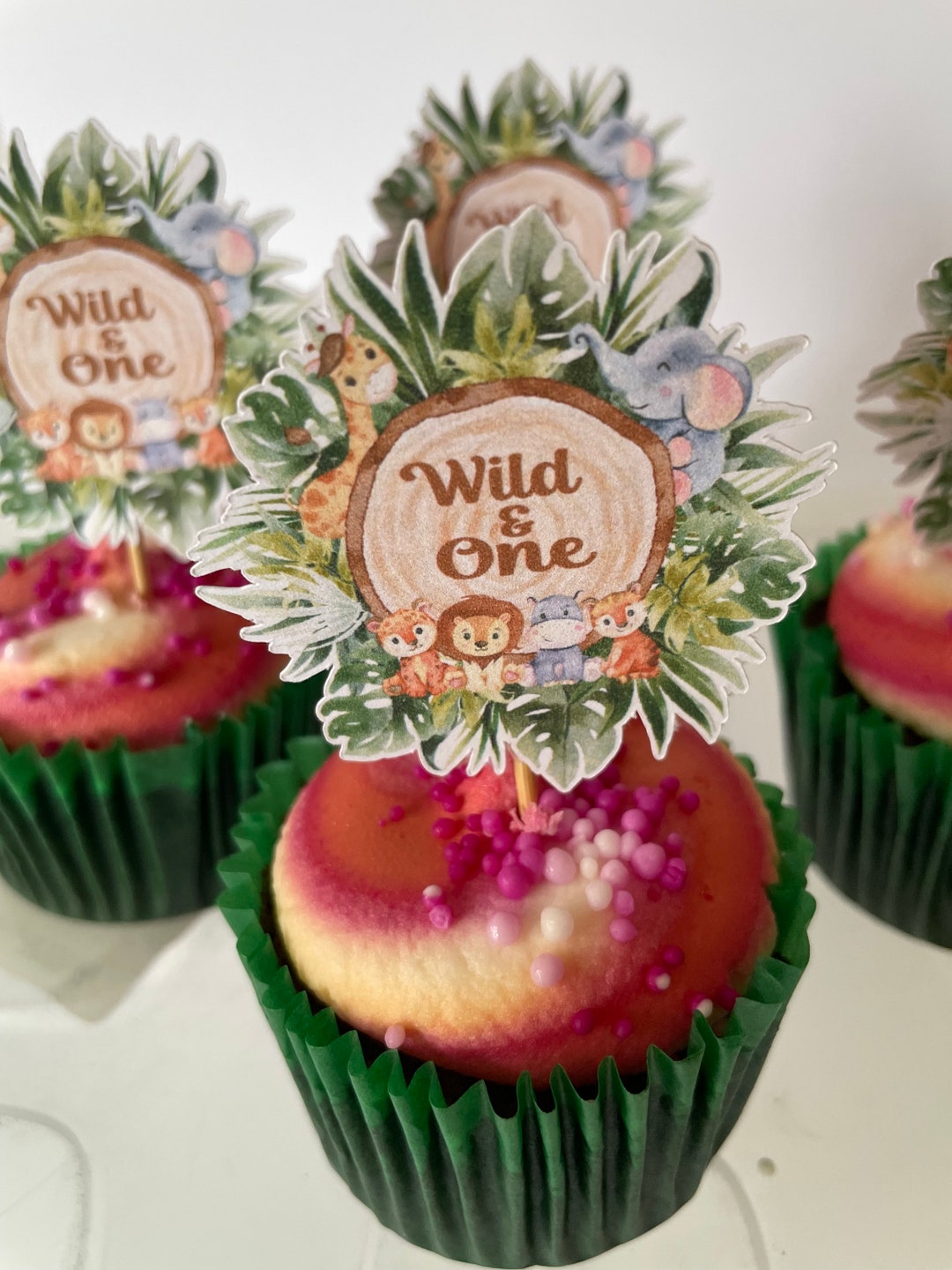 12 Wild One Cupcakes Toppers, Safari Cupcake Toppers Cake Decorations ...