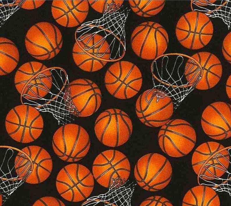 Basketball Fabric by Timeless Treasures / Basketballs & Hoops on Black ...