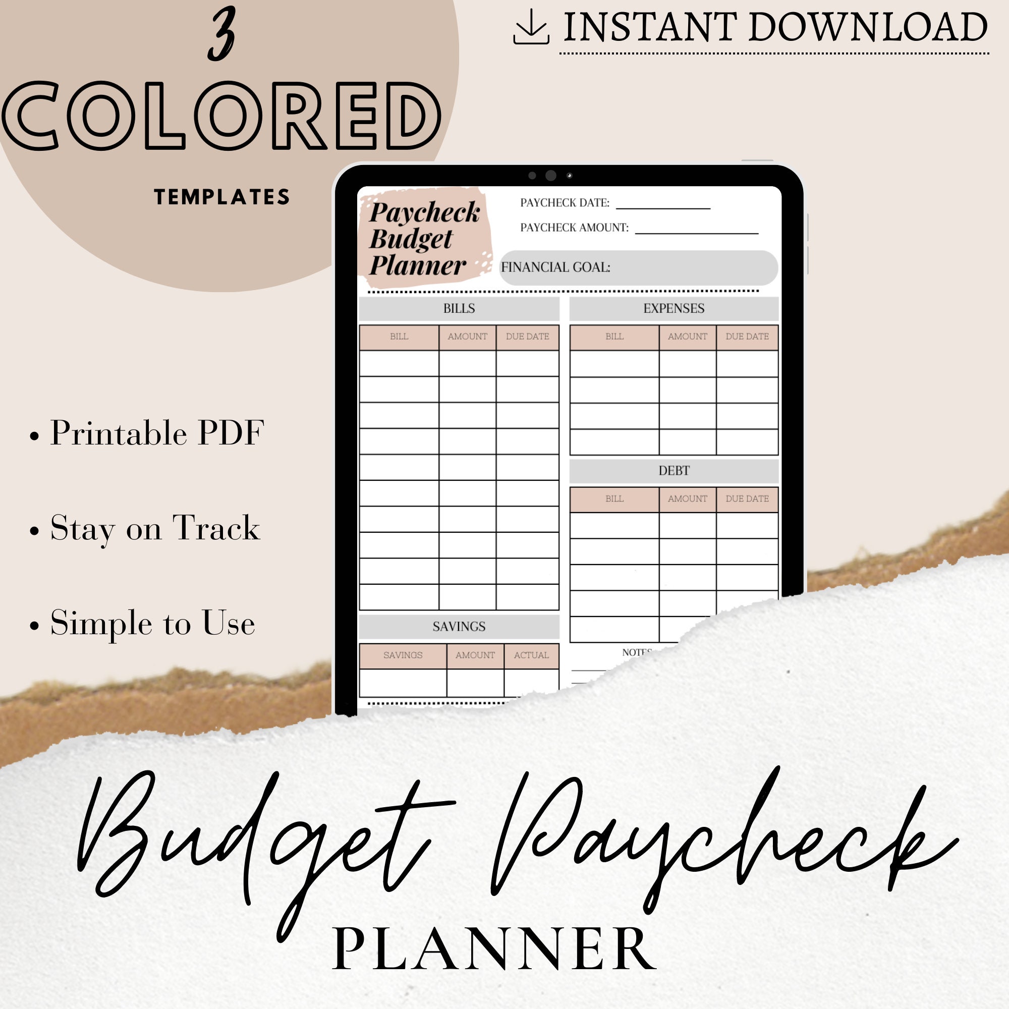 Printable Paycheck Budget Planner- THREE Colored Planners, Canva ...