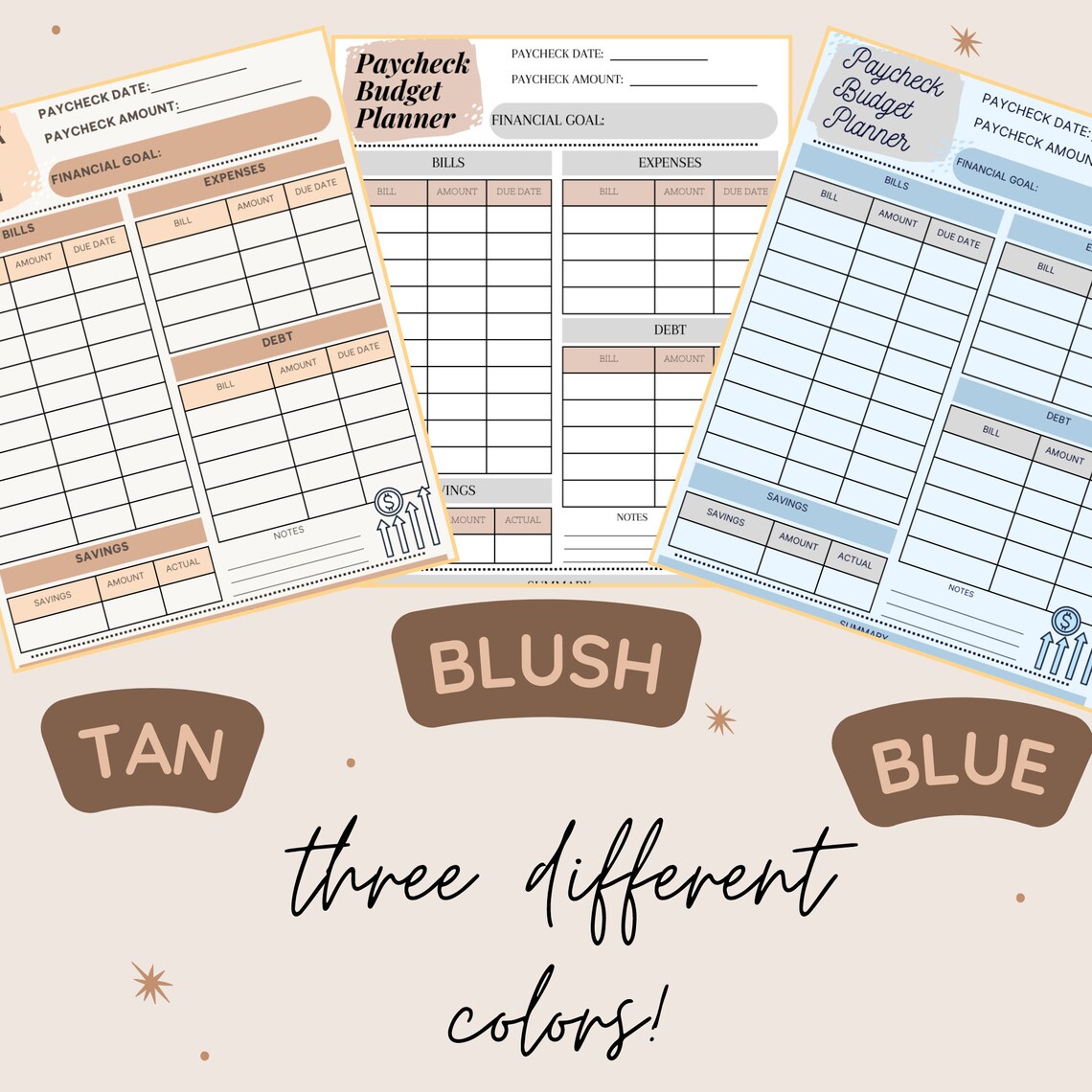 Printable Paycheck Budget Planner- THREE Colored Planners, Canva ...