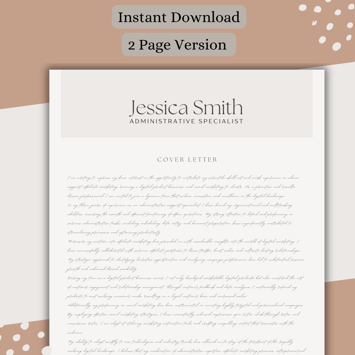 Resume Cover Letter Template- PDF Cover Letter, Editable, Accessible ...