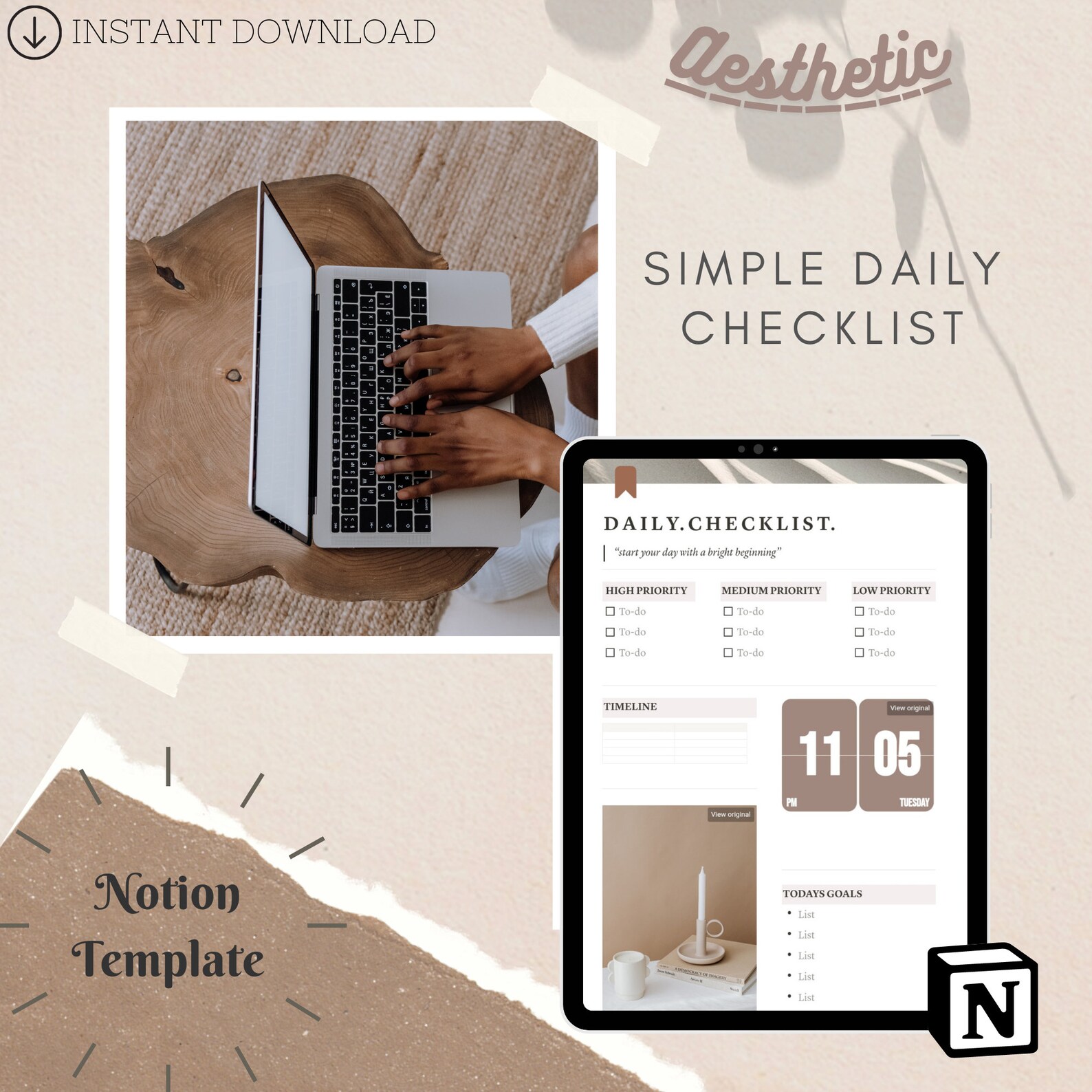 2023 All in One Simple Daily Checklist Habit Tracker Notion - Etsy