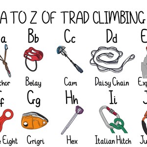 A to Z of Trad Climbing Poster Art Print A4: Alphabet - Climbing Gift ...