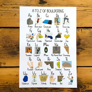 A to Z of Bouldering Poster Art Print A4: Alphabet Climbing Gift - Etsy
