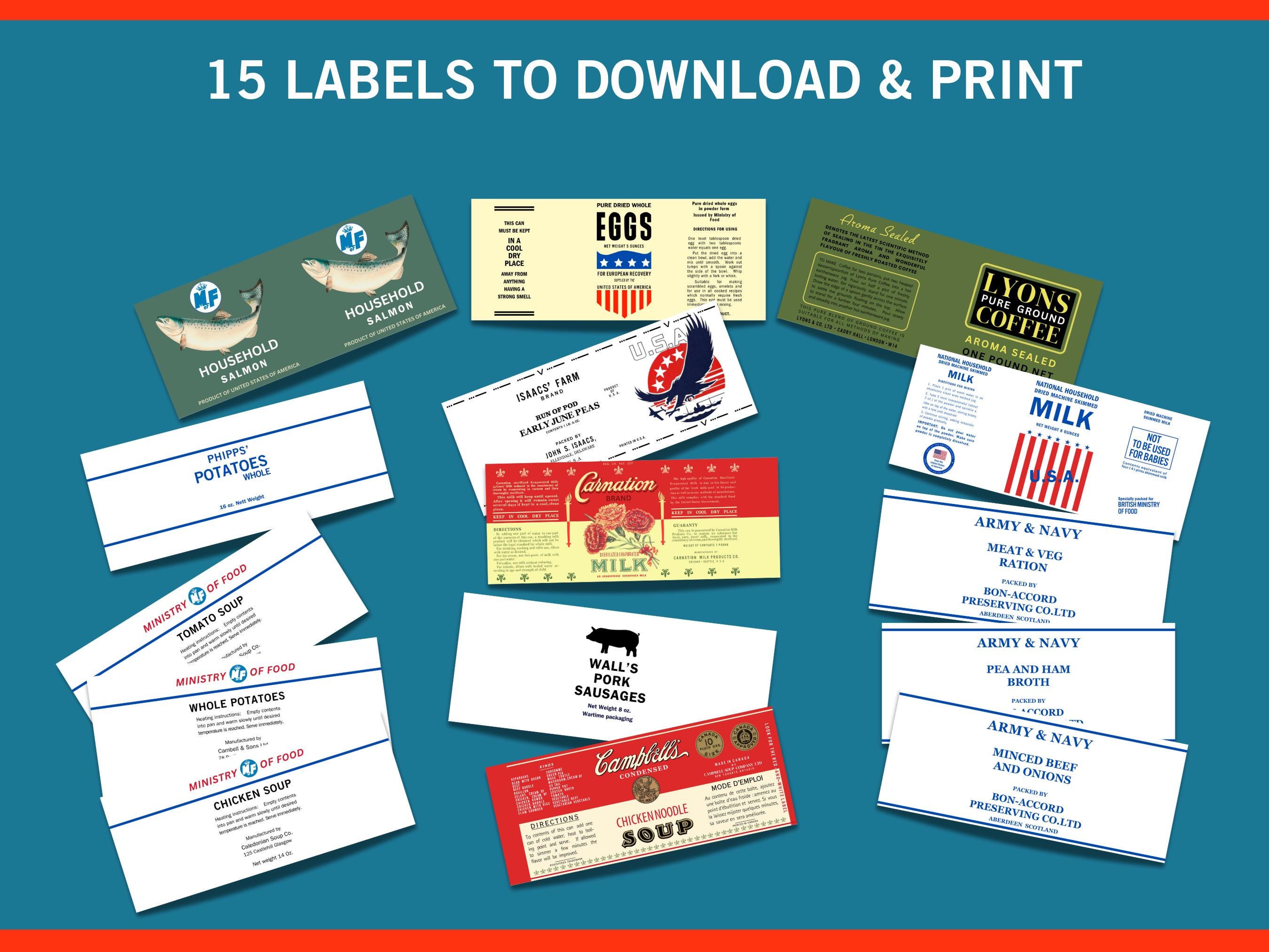 1940s WWII Food Can Labels: Replica Vintage Style (digital Download ...