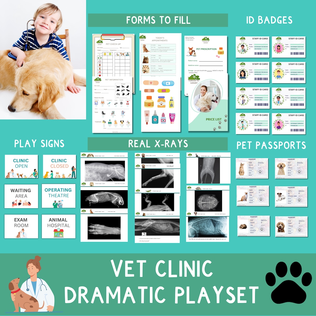 Veterinarian Dramatic Play Printable, Pretend Vet Clinic, Animal ...