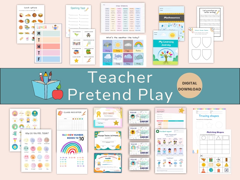 Teacher Pretend Play Printable Set: Homeschool Classroom Role Play ...